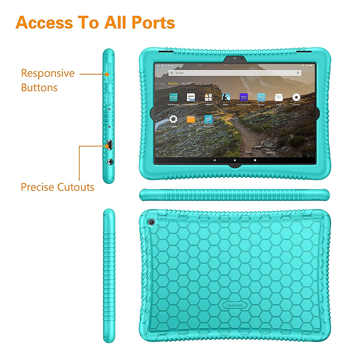 Fintie Silicone Case for Fire HD 10 and Fire HD 10 Plus Tablet (Only Compatible with 11th Generation 2021 Release) - [Honey Comb] Light Weight Shock Proof Back Cover, Mint Green