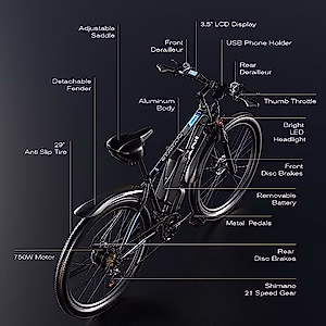 EDIKANI Electric Bike for Adults 29 inch 750w 48v 17.5Ah Class 3 Ebike Battery Power Pedal Assist Throttle Bikes 40 Mileage Electric Bicycle 34mph 21 Speed 25° Uphill Mountain Ebikes UL Certified