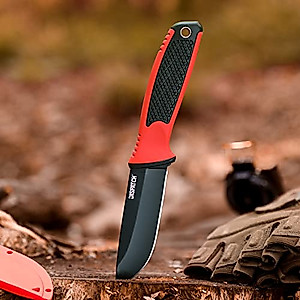 Dispatch Tactical Fixed Blade Outdoor Knife Bushcraft Survival Hunting Tool, Non-slip Stylish Handle, with Practical Sheath, for Camping, Hunting, Adventure, 8'' Closed
