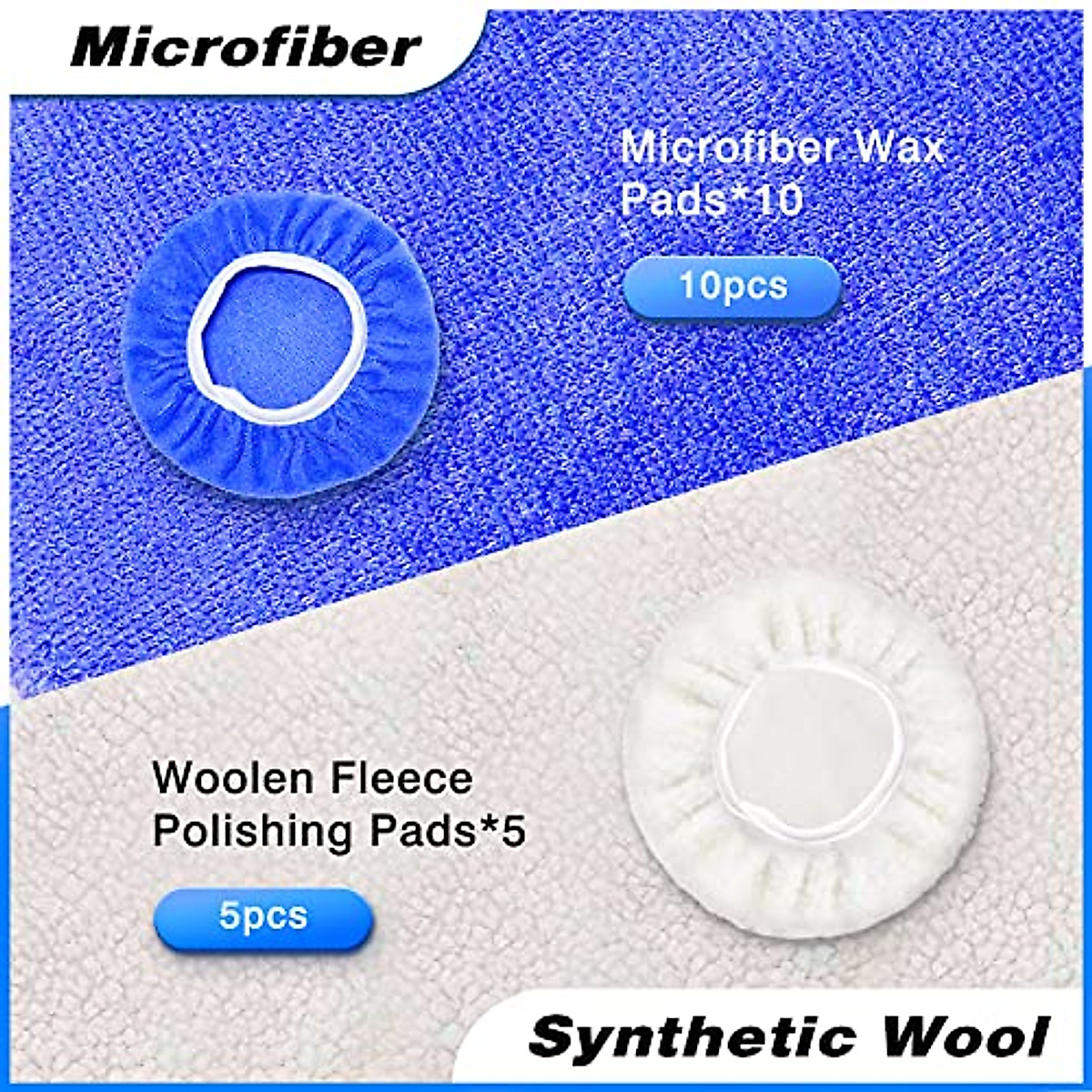 FONAROLL 9 to 10 Inch Car Polisher Pad Bonnet, 15Pcs Car Polishing Bonnet Buffing Pads, 10*Microfiber+5*Woollen