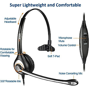 Phone Headset with Microphone Noise Cancelling & Mute Switch, RJ9 Telephone Headsets Compatible with Cisco Office Landline Phones 6851 6945 7841 7861 7942 7945 7961 7962 7965 8811 8841 8845 8851 8861