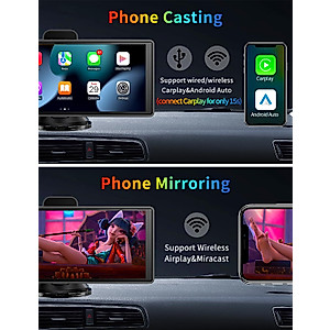 9.3" Portable Apple Carplay Screen for Car with 4K ADAS Dash Cam, Wireless Apple Carplay & Android Auto, 1080P Backup Camera, Phone Mirroring, AUX/FM/Speaker
