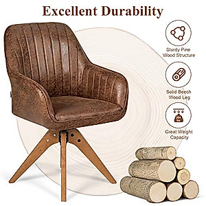 Giantex Stylish Swivel Home Office Chair, No Wheels but Swivel, Solid Wood Legs, Thick Felt Foot Pads, Modern Dining Armchair, Classy Accent Chair, Cute Writing Desk Chair for Small Space, Living Room