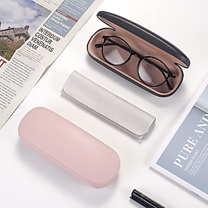 Marvolia Glasses Case Hard Shell Eyeglasses Case PU Leather Protective Case for Sunglasses Eyeglasses with Cleaning Cloth for Men Women - Pink