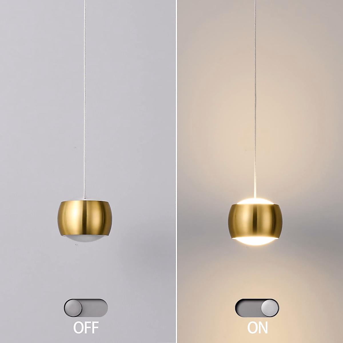 ADCTHOME Modern LED Dimmable Pendant Light fixtures,Mini Island Pendant Lighting for Kitchen Island Dinning Room,Bedroom,Bar, Kitchen Island Ceiling Hanging Light Fixtures(gold-3-Pack)