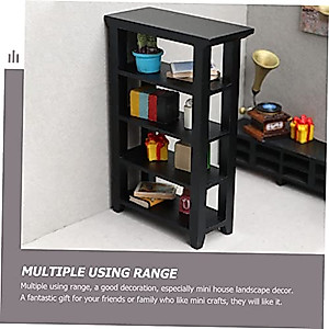 Veemoon Simulation Frame Wood Mini Wardrobe Book Cabinet Mini Bookcase Wooden Wardrobe Home Goods Home Decor Book Shelf Model Mini House Furniture Wooden Bookcase Decor Flower Stand Black