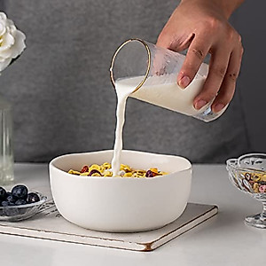 AmorArc Stoneware Cereal Bowls for Kitchen, 28oz Large Ceramic Soup Bowls Set of 6 for Meal, Chip-Resistant Kitchen Bowls with Wavy Rim, Reactive Glaze-Matte White