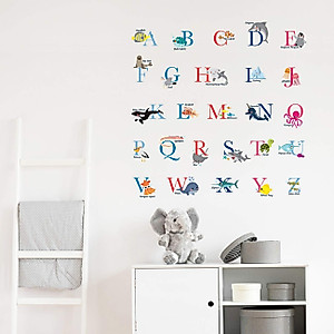 DECOWALL DS-8040 A-Z Ocean Alphabet Kids Wall Stickers Wall Decals Peel and Stick Removable Wall Stickers for Kids Nursery Bedroom Living Room (Small) d?cor