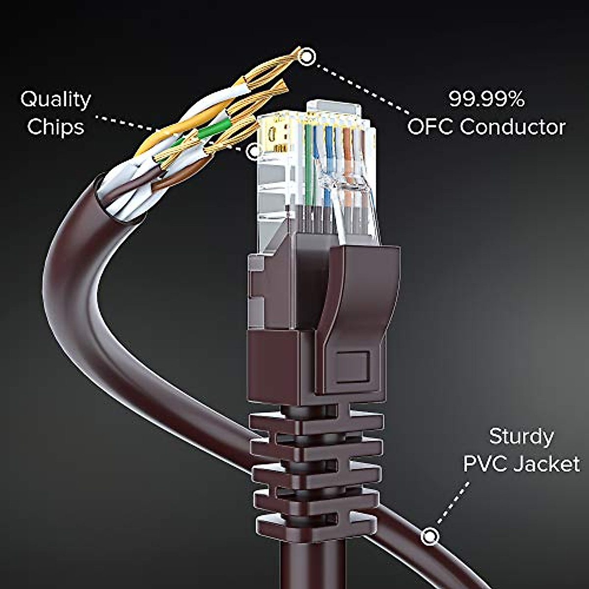 Maximm Cat 6 Ethernet Cable 100 Ft, 100% Pure Copper, Cat6 Cable LAN Cable, Internet Cable, Patch Cable and Network Cable - UTP (Brown) 100 Feet