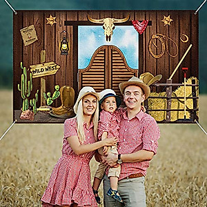 Western Party Supplies, Large Fabric Saloon YeeHaw Western Scene Setters for Western Themed , Wooden House Barn Banner Cowboy Decoration Photo Booth Backdrop Background (Wild West)