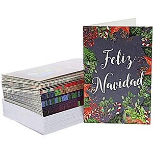 Sustainable Greetings Feliz Navidad Christmas Cards Assortment with Envelopes, 6 Festive Designs (4 x 6 In, 48 Pack)