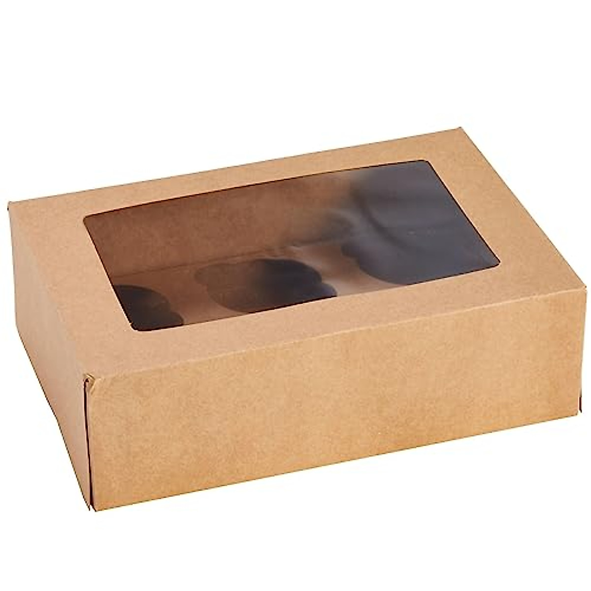 Juvale 24 Pack Cupcake Containers with Windows, 6 x 6 Boxes with 4 Count Inserts for Muffins (Kraft Paper)