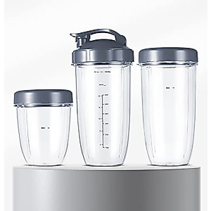 Replacement Cups Kit 18oz Short Cup 24oz Tall Cup 32oz Colossal Cup with Flip-Top To-Go Lid and Stay-Fresh Resealable Lid Compatible with NutriBullet 600w and Pro 900w Blenders