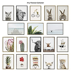 Kate and Laurel Sylvie Safari Animal Collection Framed Canvas Wall Art by Amy Peterson Art Studio, Set of 6, 13x13 Natural, Decorative Animal Art for Wall