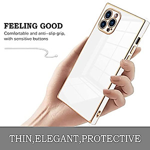 KANGHAR Square Case Compatible with iPhone 13 Pro Max Luxury Cute Plating Electroplated Design Square Case Full-Body Anti-Scratch Shockproof Bumper Slim Cover for iPhone 13 Pro Max 6.7" White