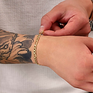 Nuragold 10k Yellow Gold 5.5mm Figaro Chain Link Bracelet, Mens Womens Jewelry 7" 7.5" 8" 8.5" 9"