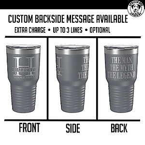 Personalized 30oz (17 Colors) Powder Coated Insulated Stainless Steel Tumbler with Lid, Custom Etched, Customized Engraved Gift Idea for Women Men Her Him, Halpert Monogram Initial Name (Gray)