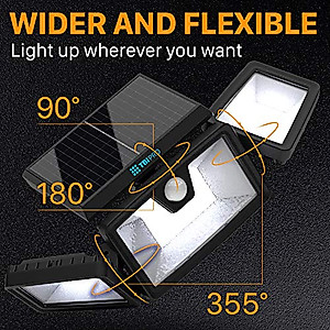 TBI Security Solar Lights Outdoor 216 LED 2200LM, 6500K - Extra-Wide Adjustable 360° 3 Heads with 3 Modes,Wireless Motion Sensor 40ft - Waterproof IP65 Spot Flood Lights Solar Powered 2200mah(2 Pack)