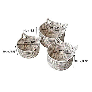 Hizibesty 3 Pack Cotton Rope Storage Baskets Bin Stackable Decorative Woven Basket with Cut Cat Ears Design for Clothes, Toy, Makeup, Books, Towels, Nursery