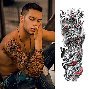 PUNKTUM Temporary Tattoos for Men and teens 12 sheets (L19“xW7”), Full Arm Temporary Tattoos for Halloween Realistic Sleeve Tattoos Waterproof and Long lasting