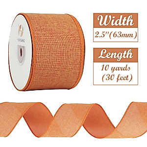 HUIHUANG Orange Wired Ribbon 2-1/2 inch Linen Orange Wire Edge Burlap Ribbon for Fall Wreaths, Bows, Craft, Garland, Swags, Gift Basket, Tree Decoration, Gift Wrapping, Home Decor -10 Yards (30 feet)
