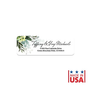 Floral Greenery Rolled Address Labels/Roll of 250 Personalized Address Labels/Designer Return Address Stickers in Elegant Plastic Dispenser
