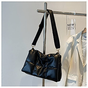 Women's Trendy Quilted Crossbody Bags Adjustable Chain Strap Cassette Puffer Padding Shoulder Bag Puffy Hobo Bag (Black)