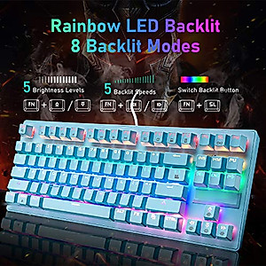 Mechanical Gaming Keyboard, LED RGB Backlit Compact 87 Keys Mini Wired Office Keyboard with Blue Switch for Windows Laptop PC Mac - Blue