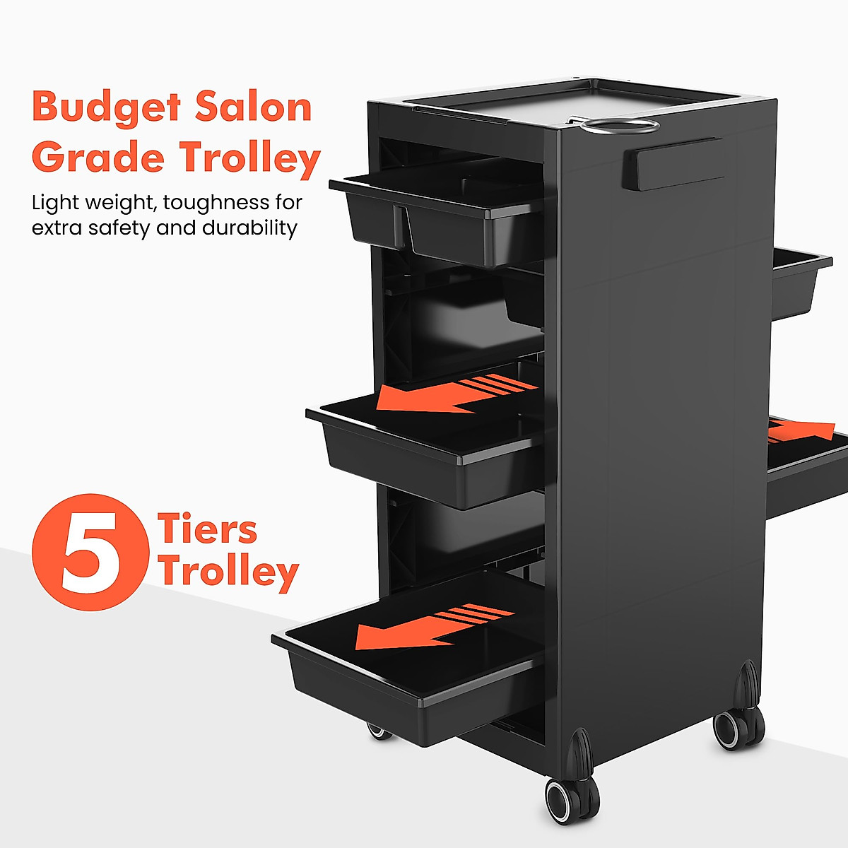 TASALON New Salon Trolley Cart with Wheels for Extra Storage, 5 Drawers & Dryer Holder, Space Saving Salon Cart with Lighter & Strong Material, Multipurpose Beauty Cart, Hair Cart, Tattoo Tray Cart