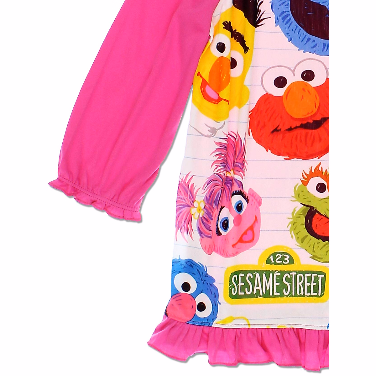 Sesame Street Toddler Girls Long Sleeve Nightgown Pajamas (2T, Pink/White)