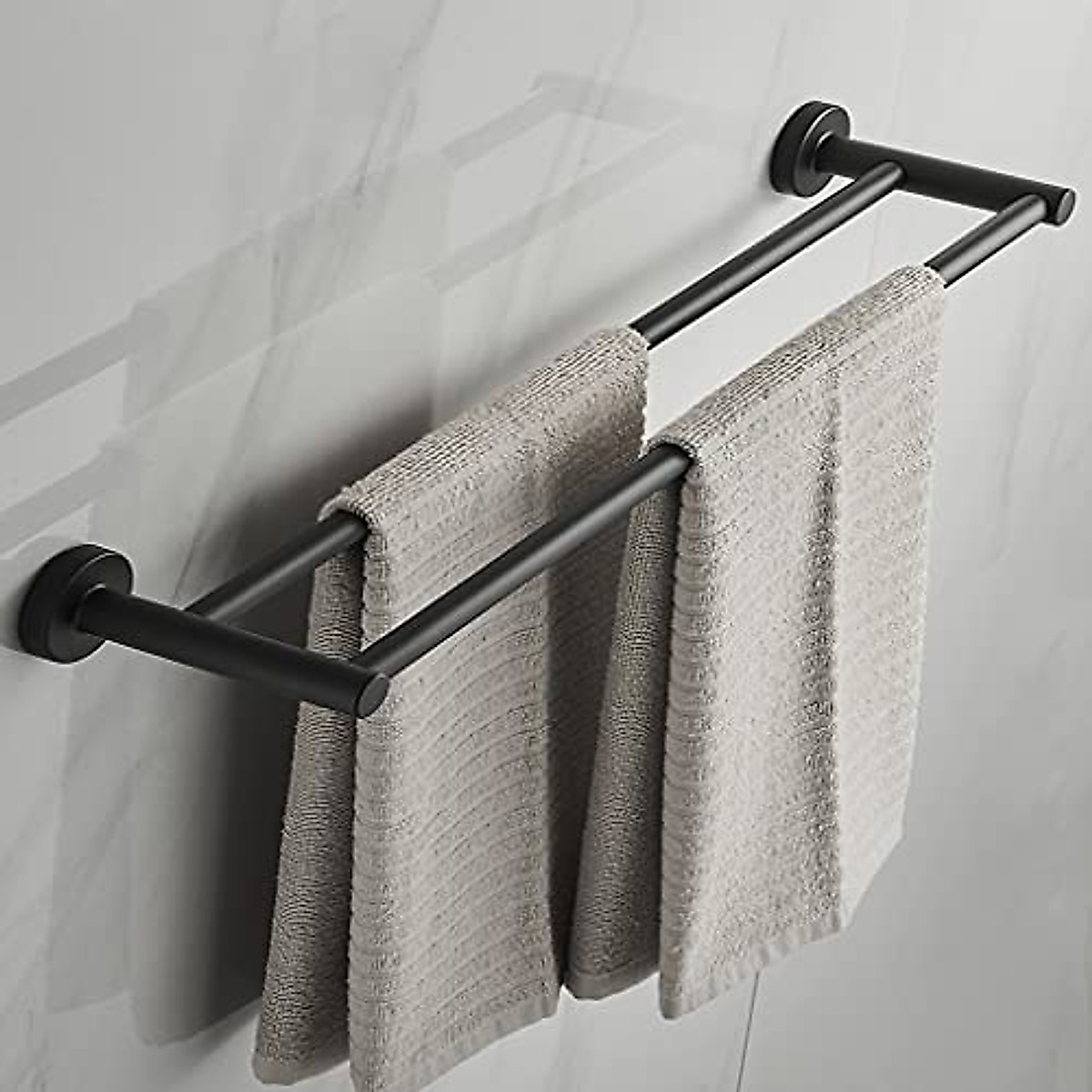 Bath Towel Bar Black Bathroom Towel Rack, Punch-Free Bathroom Rack, Stainless Steel Hand-Washing Towel Bar Double-Layer Household Towel Holder (Color : Elegant Black 40cm)