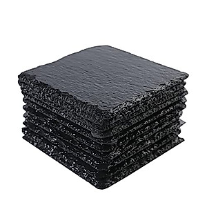 Slate Drink Coasters Set of 10-4" x 4" Drink Coasters Handmade Coasters for Bar and Home, Black