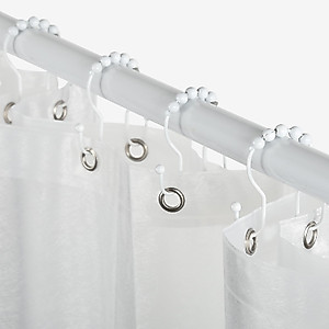 Goowin Shower Curtain Hooks, 12 Pcs Shower Curtain Rings, Stainless Steel Shower Curtain Hooks Rings Rust Proof, Smooth Sliding Anti-Drop Double Shower Hooks for Shower Curtain, Rods (White)