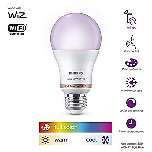 Philips Wiz connected 2-Pack bundle A19 LED Wi-Fi Smart Bulb FULL COLOR 800 Lumens Dimmable 60w equivalent