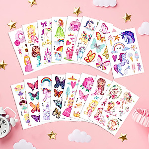 Qpout Glitter Tattoos for Girls, Fake Kids Tattoos for Girls, Princess Butterfly Mermaid Glitter Temporary Tattoos Stickers, Girls Kids Birthday Party Decoration Gifts Bags Filler