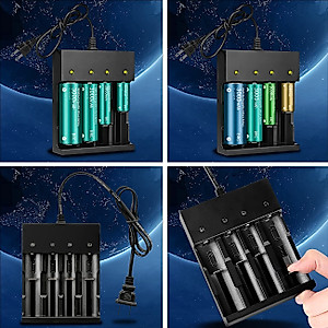 18650 Battery Charger 4 Bay Smart Universal Charger for 3.7V Rechargeable Lithium Li ion Batteries Compatible 18650 26650 21700 10400 14500 16340 16650 18500 Battery Charger (Only AC Charger)