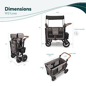 WONDERFOLD W2 Luxe Stroller Wagon (2 Seater) - Collapsible Wagon Stroller with Seats with Magnetic Buckle 5-Point Harnesses and Adjustable Sun Canopy, Charcoal Gray