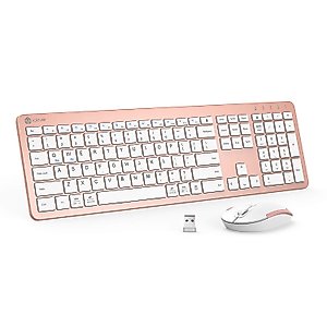 iClever GK08 Wireless Keyboard and Mouse - Rechargeable Wireless Keyboard Ergonomic Full Size Design with Number Pad, 2.4G Stable Connection Slim White Keyboard and Mouse for Windows, Mac OS Computer