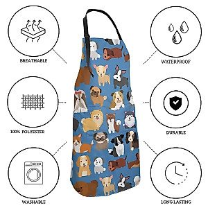 Duduho Cute Dogs Pets Apron with 2 Pockets Cooking Kitchen Bib Aprons for Women Men Unisex Adjustable Waterproof Stain Resistant