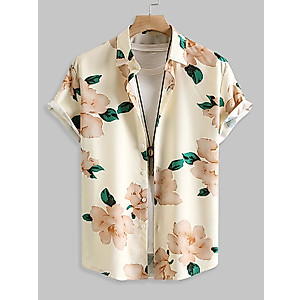 ZAFUL Men's Hawaiian Shirt - Short Sleeve Floral Pattern Button Down Shirt for Summer Beach Vacation (Light Coffee, XXL)
