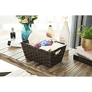 Black Plastic Wicker Shelf Basket Organizer, Set of 3