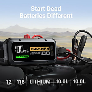HULKMAN Alpha100 Jump Starter 4000 Amp 32000mAh Car Starter with -40℉ Start Tech PD 65W Lithium Portable Car Battery Booster Pack for up to 10L Gas and 10L Diesel Engines