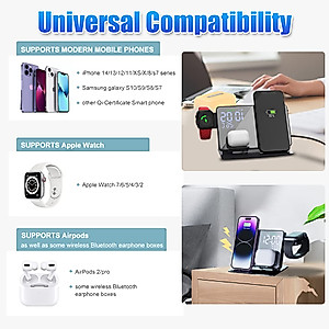 4-in-1 Wireless Charging Station for Apple Devices, 18W Fast Charge Wireless Charger with Alarm Clock and Temperature Display, Wireless Charger Stand for iPhone 14 13 12, Apple Watch & AirPods