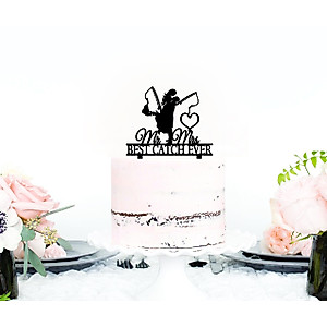 Funny Fishing Wedding Cake Topper - Best Catch Ever - Groom Hugging Bride Fishing Couple Cake Topper, Mr&Mrs Wedding Cake Topper (Fishing Couple)
