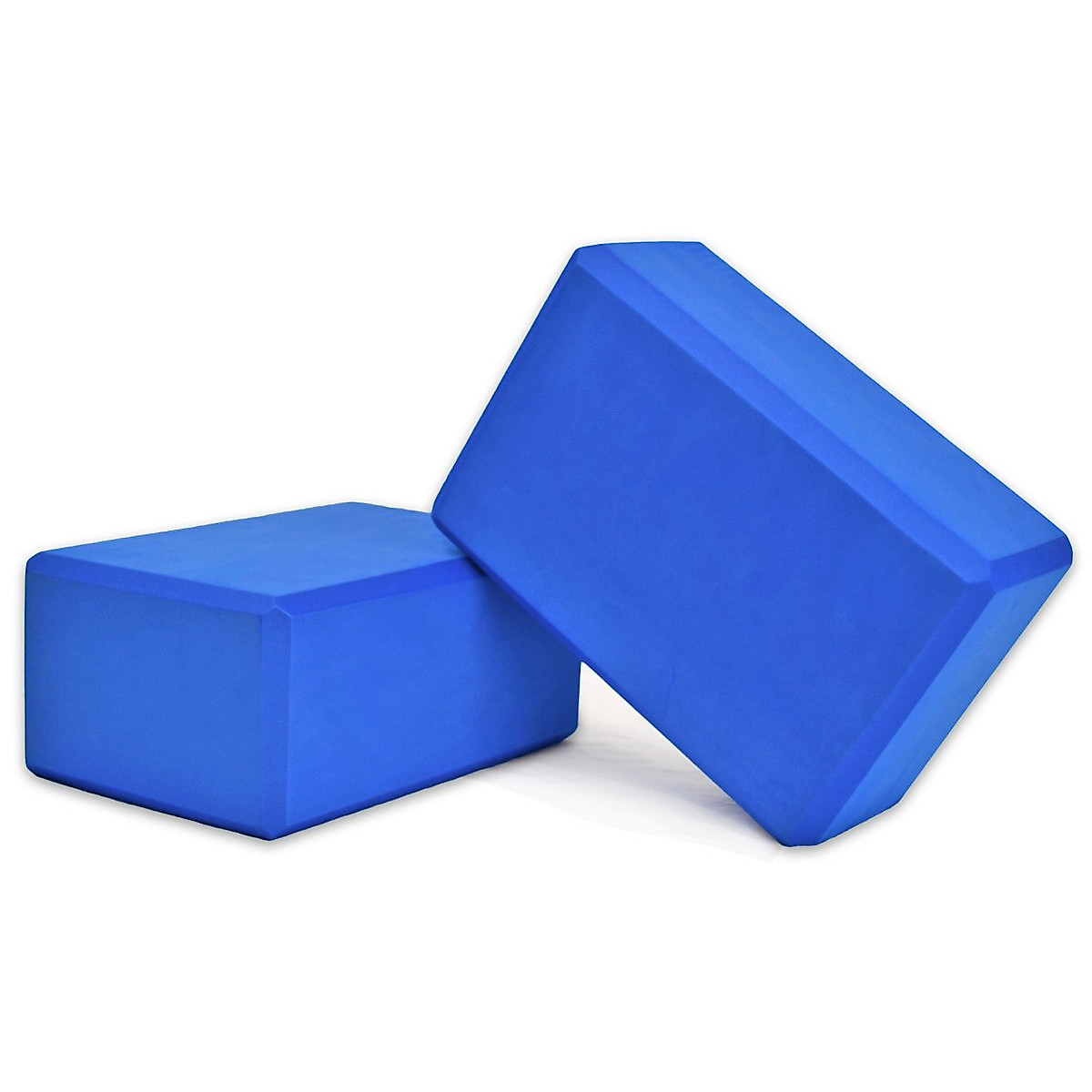 YogaAccessories High Density and Lightweight Foam Yoga Blocks - Strength and Flexibility Aid (Set of 2) - 9"x6"x4", Blue