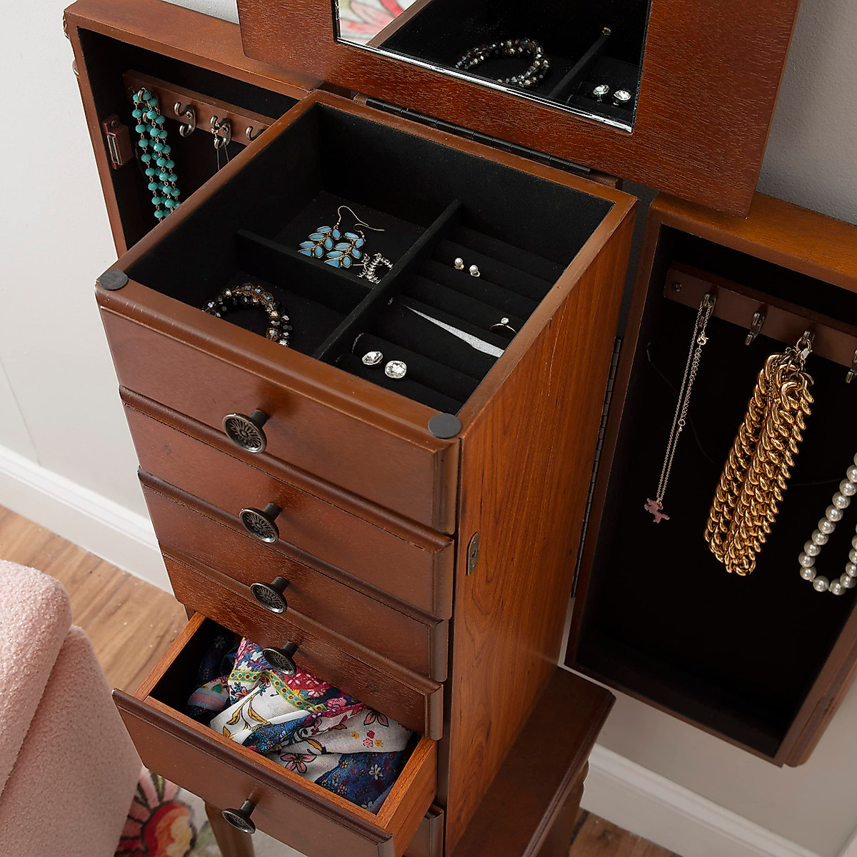 Powell Lightly Distressed "Deep Cherry" Jewelry Armoire