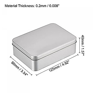 uxcell Metal Tin Box, 6pcs 4.92" x 3.54" x 1.57" Rectangular Empty Tinplate Storage Containers with Lids, Silver Tone