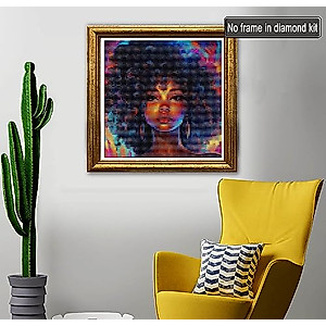 Jungobiu 5D Diamond Art Painting Kits Afro African Woman, DIY Diamond Art Africa Kits Paint with Diamonds Full Round Drill Crystal Rhinestone Embroidery for Home Office Wall Decoration 12X12in