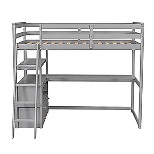 DEYOBED Twin Size Wooden Loft Bed Frame with Desk, Shelves, and Storage Drawers - Where Sleep, Study, and Storage Converge for Kids and Teens