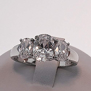 Ginger Lyne Collection Cassidy 3 Stone Oval Sterling Silver Engagement Bridal Wedding Ring Size 5